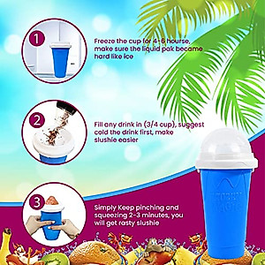 Slushy Maker Cup - TikTok Frozen Magic Quick Smoothie Cup- With Extra Popsicle Mold , Sponge & Cleaning brushes , Bottle with 2 in 1 Straw - Squeeze Icy Frozen Slushie Cup - Cooling Slushie for Smoothies -Blue