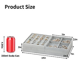 Fixwal Jewelry Tray, Set of 5 Jewelry Tray for Drawer, 14in Stackable Jewelry Organizer, Jewelry Storage for Earring, Necklace, Bracelet, Watch with Removable Divider, Grey