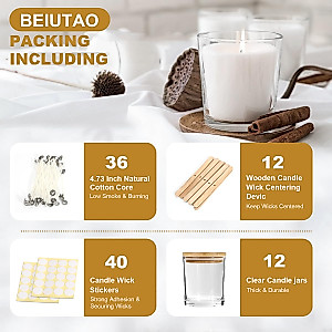 BEIUTAO Candle Jars, 12Pack 10oz Clear Glass Candle Jars With Lids and Candle Wicks, Candle Containers, Candle Making Kit for Making Candles - Dishwasher Safe