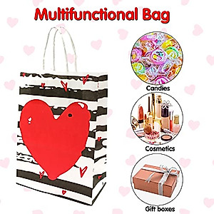 24 Pieces Valentines Day Paper Bags Gift Bags Valentine's Day Party Kraft Bags Red Color Hearts Bags with Handle Treat Bags for Kids Wrapping Holiday Valentines Day Goody Bags