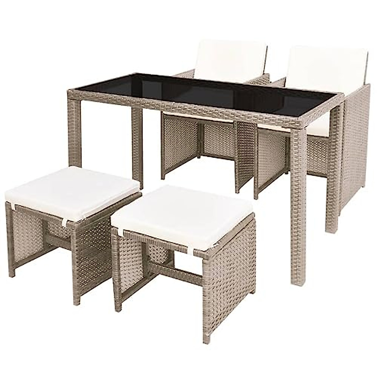 TCSGURK Outdoor Dining Set, Garden Patio PE Rattan Set w/Cushions, Furniture with Glass Table and Chairs (Color : Beige, Size : 48.4" x 23.6" x 29.1")