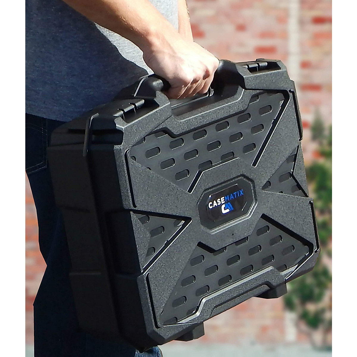 CASEMATIX 17 inch Mobile Podcast Station Travel Case Fits Mixers, Microphones, Laptops and Cables with Dual Customizable Foam Layers - Case Only with Blue Foam