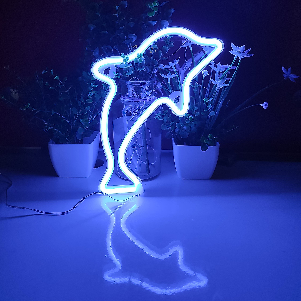 JYWJ Dolphin Neon Sign,USB or 3-AA Battery Powered Neon Light,LED Table Decoration,Bedroom Wall Decoration,Birthday Gift,Wedding Supplies Business Gift (Blue)