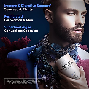 Codeage Raw Wildcrafted Irish Sea Moss Supplement, Spirulina Algae, Bladderwrack Seaweed, Burdock Root, Black Pepper, Vegan, Non-GMO, 120 Capsules