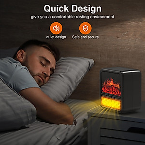 Small Portable Space Heater for indoor use with realistic 3D flame, Mini Electric Fireplace Heater with Thermostat, 1500W/750W PTC Ceramic Heating, Tip-Over Safety Switch, Black