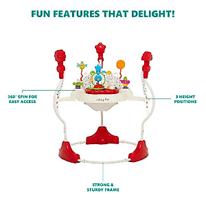 Dream On Me Zany 2-in-1 Baby Activity Center and Bouncer in White and Black Print, Sturdy and Strong Frame, 3 Height Positions, 360° Rotating Seat, 12 Songs with Flash Lights