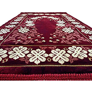 EDUS Turkish Muslim Prayer Rug, Gifts 99 Prayer Beads and Kufi Hats for Men, Islamic Prayer Mat for Men Women and Kids, Portable Velvet Carpet, Great Ramadan Gifts (F. Claret Red)