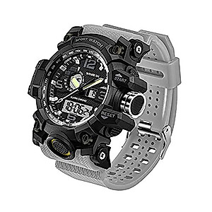 WISHFAN Men’s Military Watch, Dual-Display Waterproof Sports Digital Watch Big Wrist for Men with Alarm (Grey)