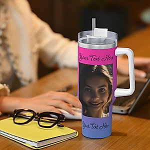 Mount Hour Custom Personalized Photos Stainless Steel Ice Bully Cup with Handle Lid Straw 40 OZ, Design Logo Text Name Travel Coffee Cup, Funny Presents for Birthday