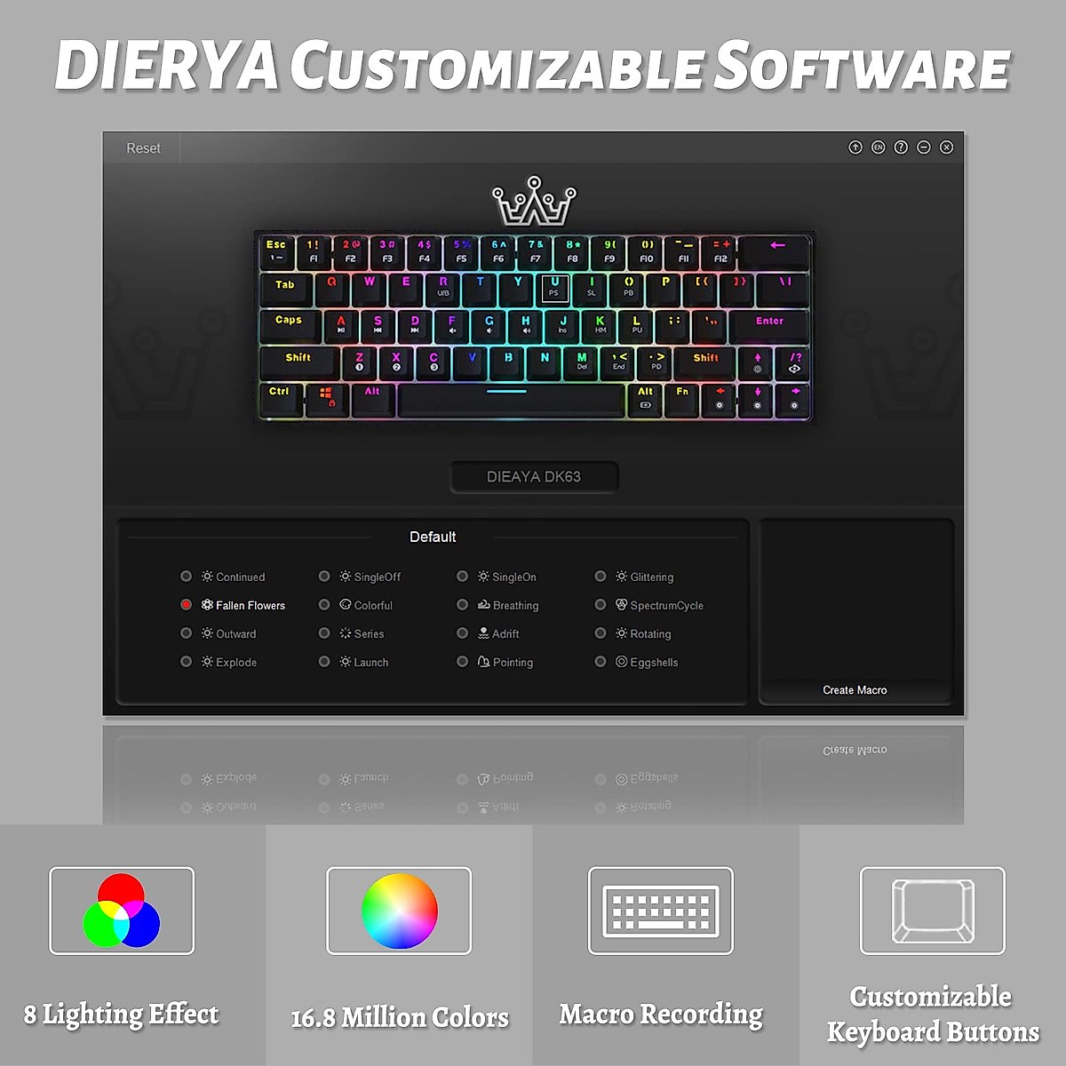 DIERYA DK63N 60% Wireless Wired Mechanical Gaming Keyboard, RGB Backlit Bluetooth Keyboard w/Arrow Keys, 63 Keys Ultra-Compact Keyboard Full Keys Programmable w/Brown Switch for Windows Laptop PC Mac