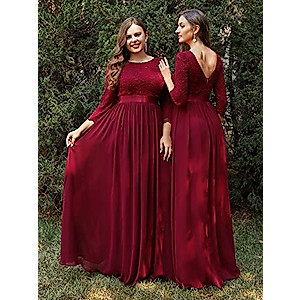 Ever-Pretty Women Lace Elegant 3/4 Sleeve Summer Maxi Evening Gown Burgundy US12