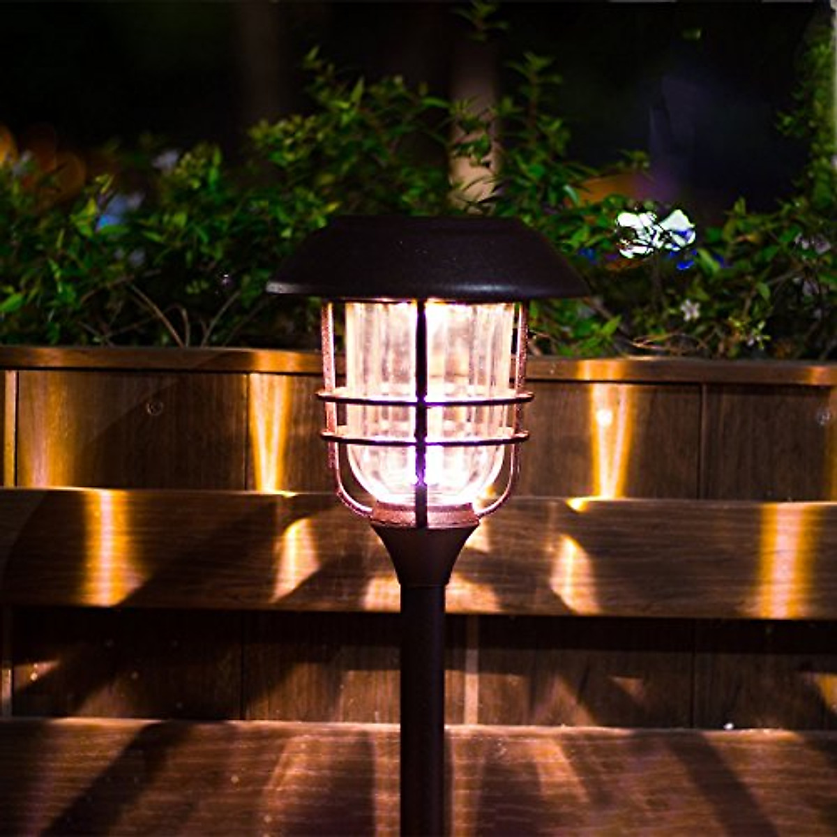 GIGALUMI Super Bright Solar Outdoor Lights 4 Pack, Waterproof Metal Automatic Path Lights with Glass Stainless Steel, Solar Yard Lights Decorative for Path, Garden, Lawn, Patio and Walkway