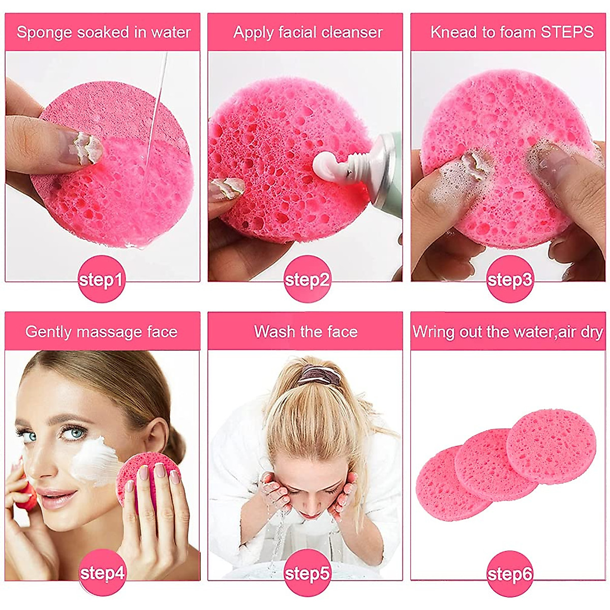 METUUTER 50 PCS Compressed Facial Sponges for Estheticians- 100% Natural Cellulose Face Sponge Professional Cosmetic Spa Sponges for Face Cleansing, Massage, Pore Exfoliating, Mask, Makeup Removal