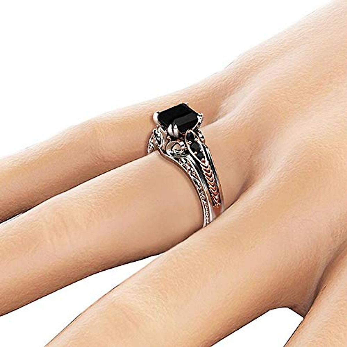Vintage Fashion S925 Sterling Silver Black Square Ladies Ring Delicate Cutout Zircon Moissanite Zircon Set Carat Diamond Elegant Cutout Ring Eternity Engagement Ladies Wedding Rings czc017(6)