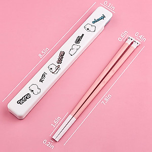Portable Cute Chopsticks with Case 2 Pairs Reusable Traveling Silicone Chopstick Tableware Utensil for Camping (1Pink+1Blue)