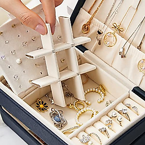 Jewelry Organizer Box, Number-one 3 Layers Medium Travel Jewelry Case PU Leather Portable Jewellery Box Gift for Women Girls Girlfriend, Storage Holder for Rings Earring Necklace Bracelet Watches,Blue