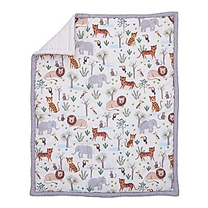 NOJO Growing Wild Grey, Orange, Green and White 8 Piece Jungle Safari Crib Bedding Set with Comforter, 2 Fitted Crib Sheets, Dust Ruffle, Diaper Stacker, Decorative Pillow, Baby Blanket