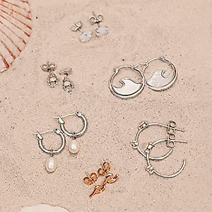 Pura Vida Silver Mother of Pearl Mini Wave Hoop Earrings - Handmade Earrings, Boho Earrings - Sterling Silver Earrings for Women, Statement Earrings for Women, Boho Jewelry for Women - 1 Pair