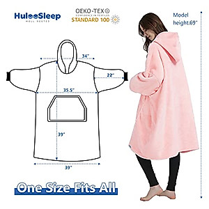 Huloo Sleep Wearable Blanket Hoodie for Women Men,Oversized Adult Cozy Warm Sherpa Fleece Hooded Sweatshirt,One Size Fits All,Pink