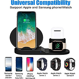 Wireless Charger, 3 in 1 Charging Station for Apple, Wireless Charging Stand Apple Watch Charger for Apple Watch and iPhone Airpod Compatible for iPhone X/XS/XR/Xs Max/8 Plus iWatch Airpods-Black