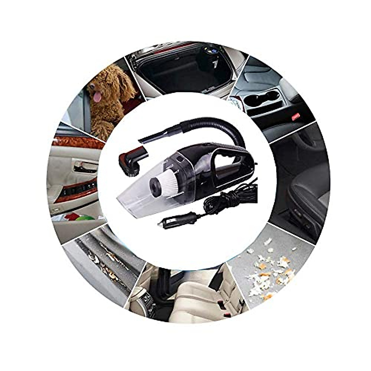 NOOX Car Vacuum Cleaner Portable Handheld Vacuum with Cigarette Plug, Cleaning Pet Hair, Soot, Bread Crumbs Dust in Car - Black