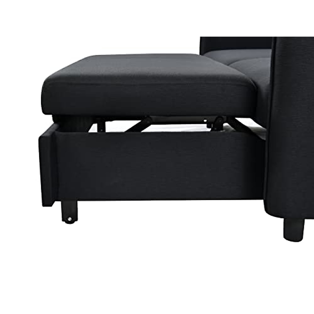 ERYE 3-in-1 Tufted Futon Loveseat Convertible Sleeper Bed W/Pull Out Sleep Daybed, Functional Reclining Backrest Love Seat Sofa & Couch for Living Room Sofabed, Queen, Black W/ 2 Pillows