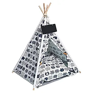 Necygoo Pet Teepee Tent with Cushion Blackboard 24" for Small Dog Cat Pet Tent Bed Puppy House