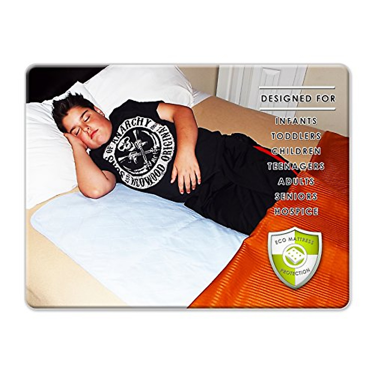 1 Eco Mattress Protection Pad. Premium Grade- Waterproof Sheet and Mattress Protector. 300 Wash Guarantee, 36” x 36”, Light Blue.