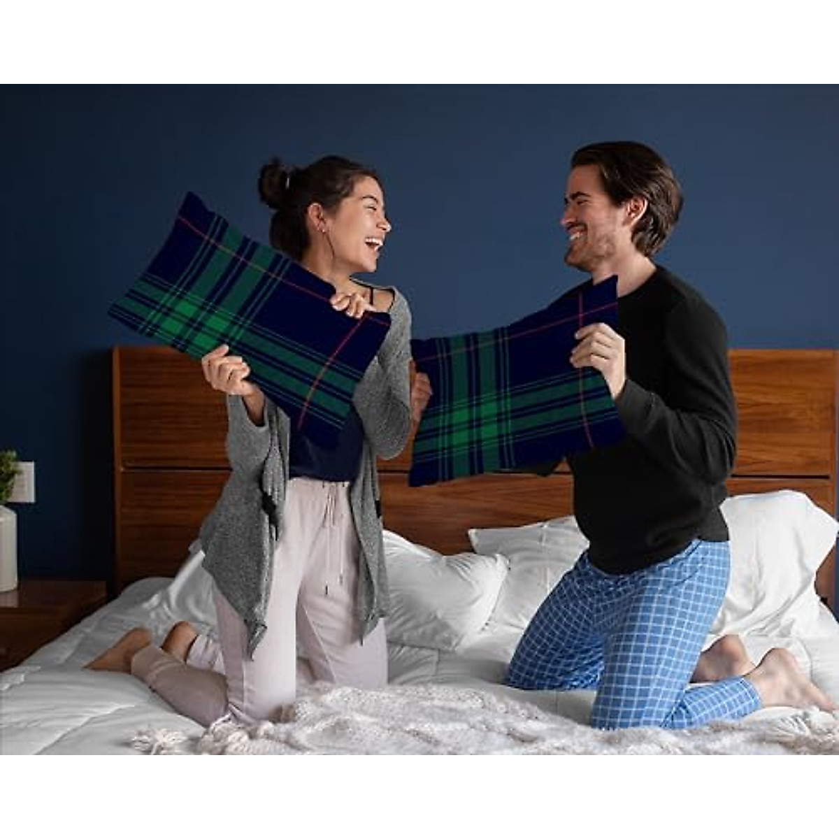 RYANZA Set of 2 Throw Pillow Covers, 20x26 Inches Standard Home Decor Pillowcase Cushion Cases Decorative Pillow Cases for Accent Couch Sofa Bedroom, Plaid Christmas New Year Tartan Check Holiday