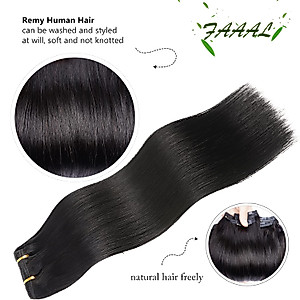 18" Clip in Human Hair Extensions Full Head 150g 7 Pieces 16 Clips Jet Black Double Weft Brazilian Real Remy Hair Extensions Thick Straight Silky (18",150g 1#)
