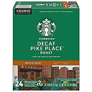 Starbucks Coffee K-Cup Pods, Decaf Pike Place Roast, Medium Roast Decaffeinated Coffee, Keurig Genuine K-Cup Pods, 24 CT K-Cups Per Box (Pack of 1 Box)