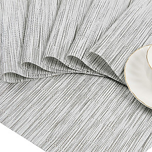 SHACOS Round Table Placemats Set of 5 Wedge Shaped Place Mat with Round Centerpiece Mat Heat Resistant Table Mats Washable (5, Gray White)