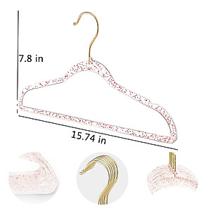 Gold Glitter Hangers,Pink Sparkle Hangers 20 Pcs,Ultra-Thin Acrylic Glitter Hangers for Dress Suits, Glitter Hangers for Girls Non-Slip Space Saving (Pink)
