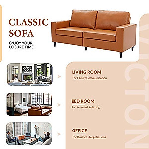 EMKK 75 inch Large Sofa, Modern 3 Seater Couch Furniture, Three-seat Classic PU Leather Settee Back for Living Room, Apartment and Small Space, Gray, Brown