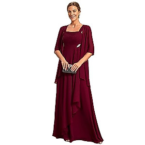 Ever-Pretty Women's Asymmetry Hem Chiffon Crystal Pleated Maxi Evening Dress with Brooch Burgundy US10