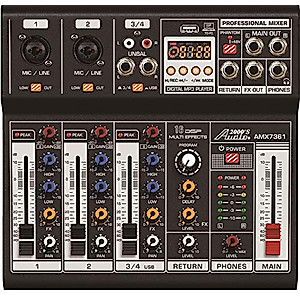 Audio2000'S AMX7361 Four-Channel Audio Mixer with USB 5V Power Supply, USB Interface, and Sound Effect