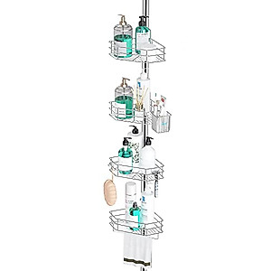 SEIRIONE Shower Caddy corner, Rustproof Shower Organizer, 4 Tier Shower Shelves, No Drilling Shower Rack, Adjustable Shower Storage and Large Shower Shelf for Inside Shower, 56 to 114 Inch