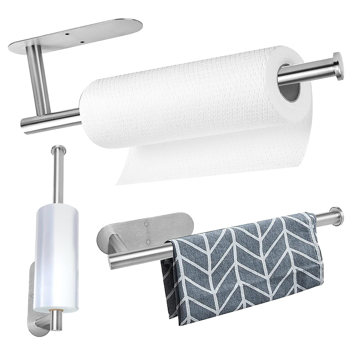 Paper Towel Holder Under Cabinet, DIGHEIGG Self Adhesive or Wall Mount Paper Towel Holder Under Counter Hanging Stand for Kitchen, Bathroom, Home Kitchen Organization(13Inch, Silver)