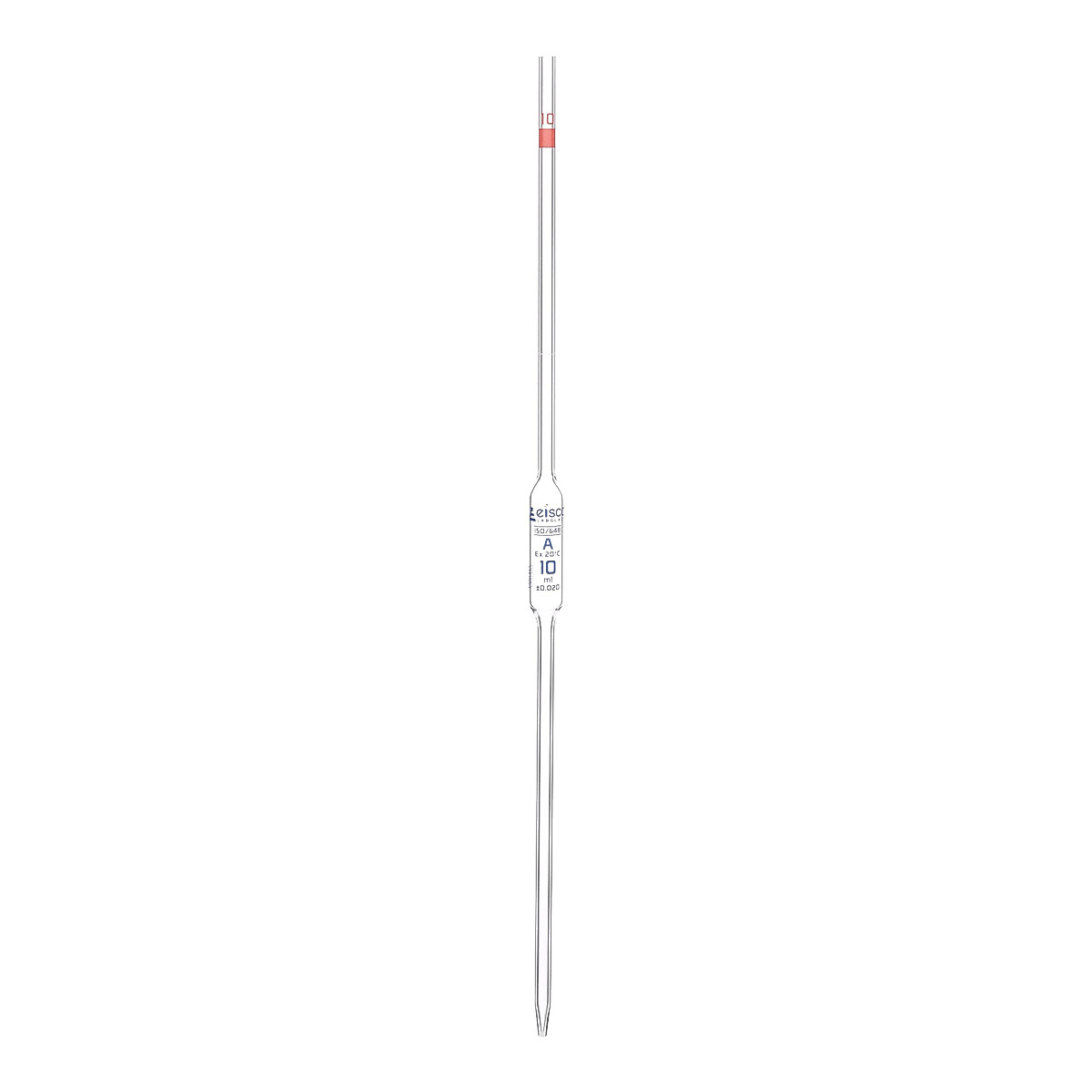 EISCO Volumetric Pipette, 10mL - Class A - Blue Markings - Red Coded - Borosilicate Glass