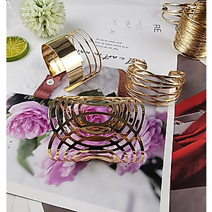 FINZOR 8 Pcs Cuff Bangle Bracelet for Women Open Wide Wire Bracelets Gold Wrist Cuff Wrap Bracelet(Gold)