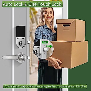 Harfo Fingerprint Door Lock with 2 Lever Handles, Smart Door Lock, Keyless Entry Door Lock, Door Locks with Keypads, Front Door Lock Set, Keypad Door Lock with Handle (Satin Nickel)