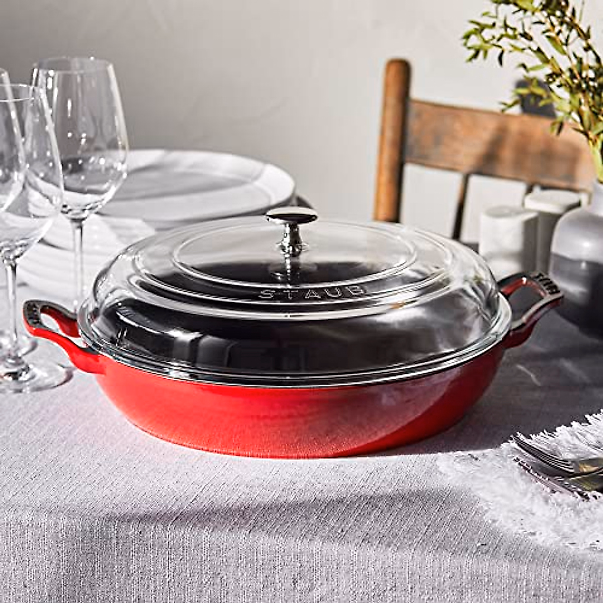 STAUB Braiser with Glass Lid, 3.5-Qt, Cherry