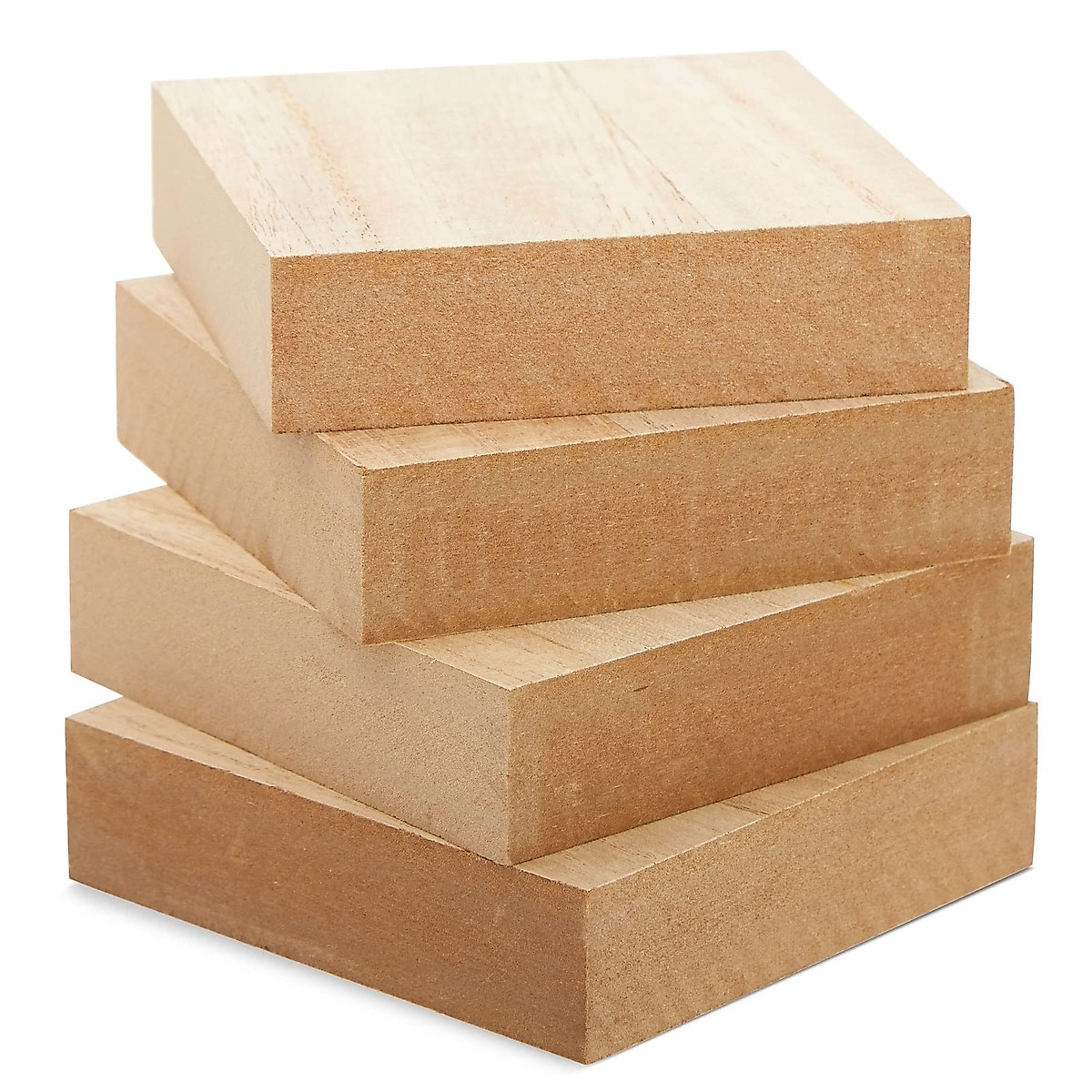 Unfinished Wood Blocks for Crafts, 1 Inch Thick MDF Squares (4x4 in, 4 Pack)