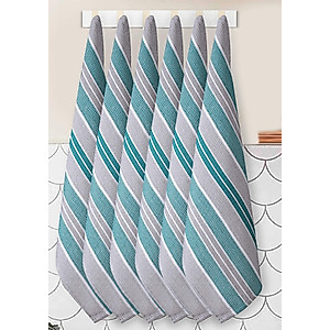 100% Cotton Dish Towels, Honeycomb Pattern, Absorbent, Quick Dry, Professional Grade, Tea Towels Set of 6, Teal Grey, 18x28 Inches