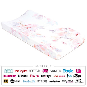 Oilo Changing Pad Cover, Breathable 100% Turkish Cotton Fitted Jersey, 300 Thread Count, Machine Washable, Fits Standard Changing Pads (32" x 16"), Girl, Boy, & Neutral Nursery Design, Prim