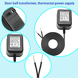 24V Video doorbell Power Transformer, Compatible with Nest Hello, Wyze, Eufy, and Ring Video doorbells. Line Length 26 feet Black（1Pcs）
