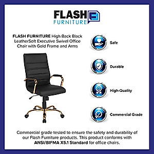 Flash Furniture Whitney High Back Desk Chair - Black LeatherSoft Executive Swivel Office Chair with Gold Frame - Swivel Arm Chair