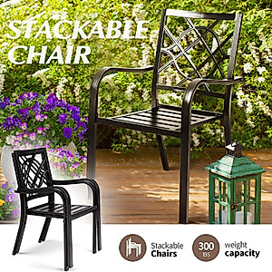 Omelaza 4 Pieces Outdoor Dining Chairs, Patio Bistro Wrought Iron Stackable Chairs with Armrest for Garden, Porch, Backyard, Black - Supports 250 lbs