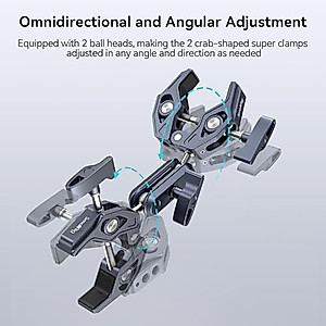SMALLRIG Double Clamp Mount, Umbrella Clamp, Super Clamp Arm, for Chair, Pole, Tripod, C Stand, Handlebar, All Metal Max Load Capacity 3.5kg - 4103B