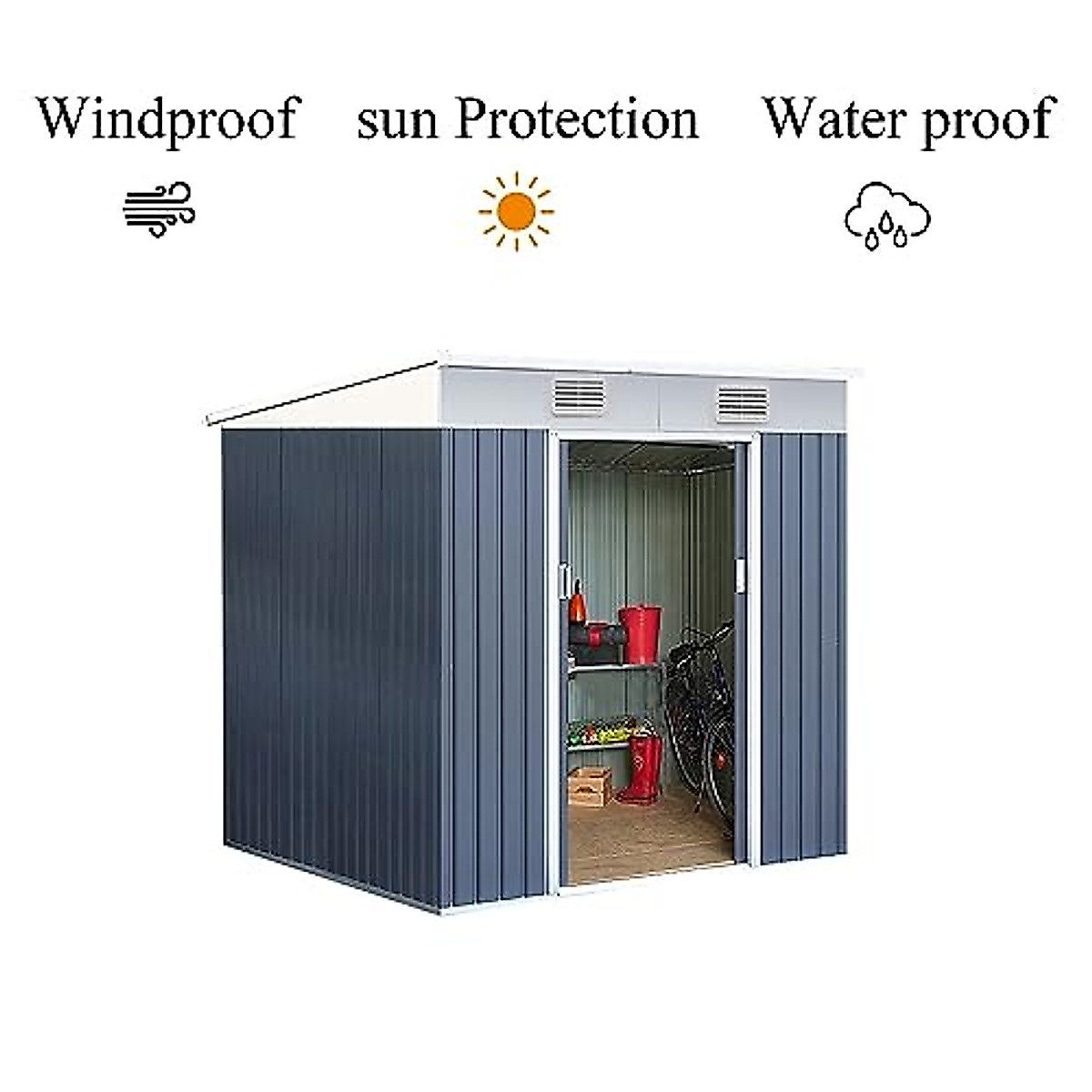 Storage shed，Outdoor Storage shed，Lockable Outdoor Storage shed with Solar Lights，Suitable for Gardens, Yards, terraces, can Store Various Tools, Bicycles, weeders, and Other Outdoor Products (Color